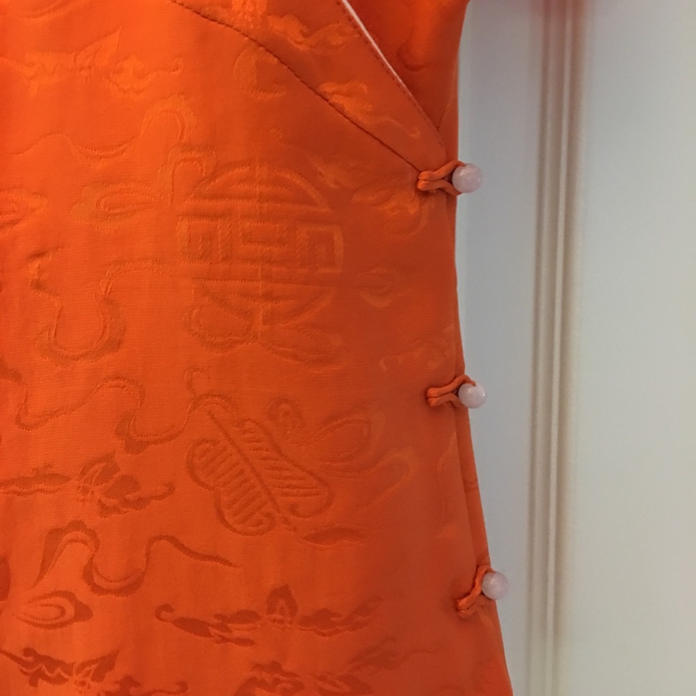 Mandarin Style 100% Orange Silk Blouse - Gem